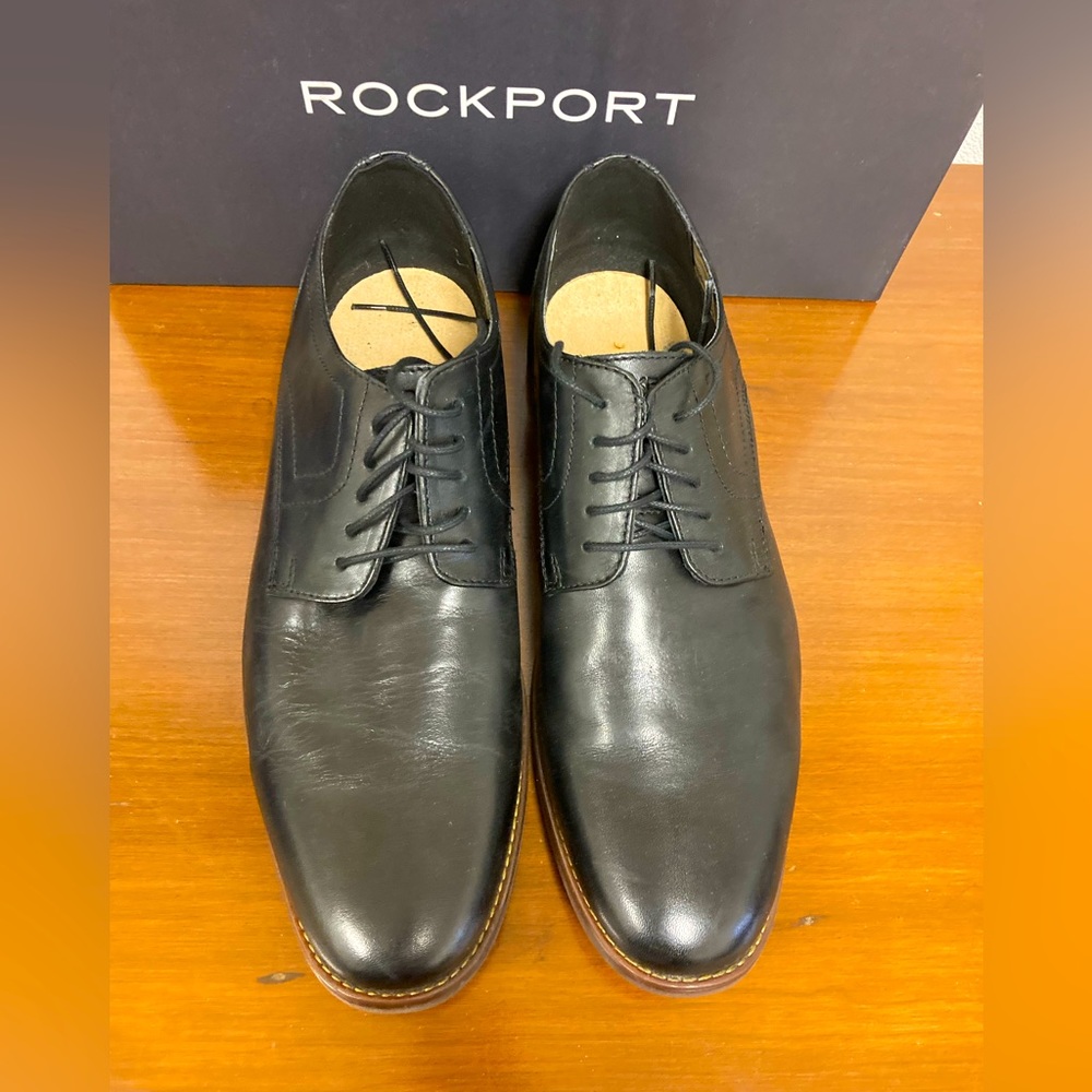 Mens Rockport Plain Toe Taylor Black Dress Shoes Sz-1… - Gem